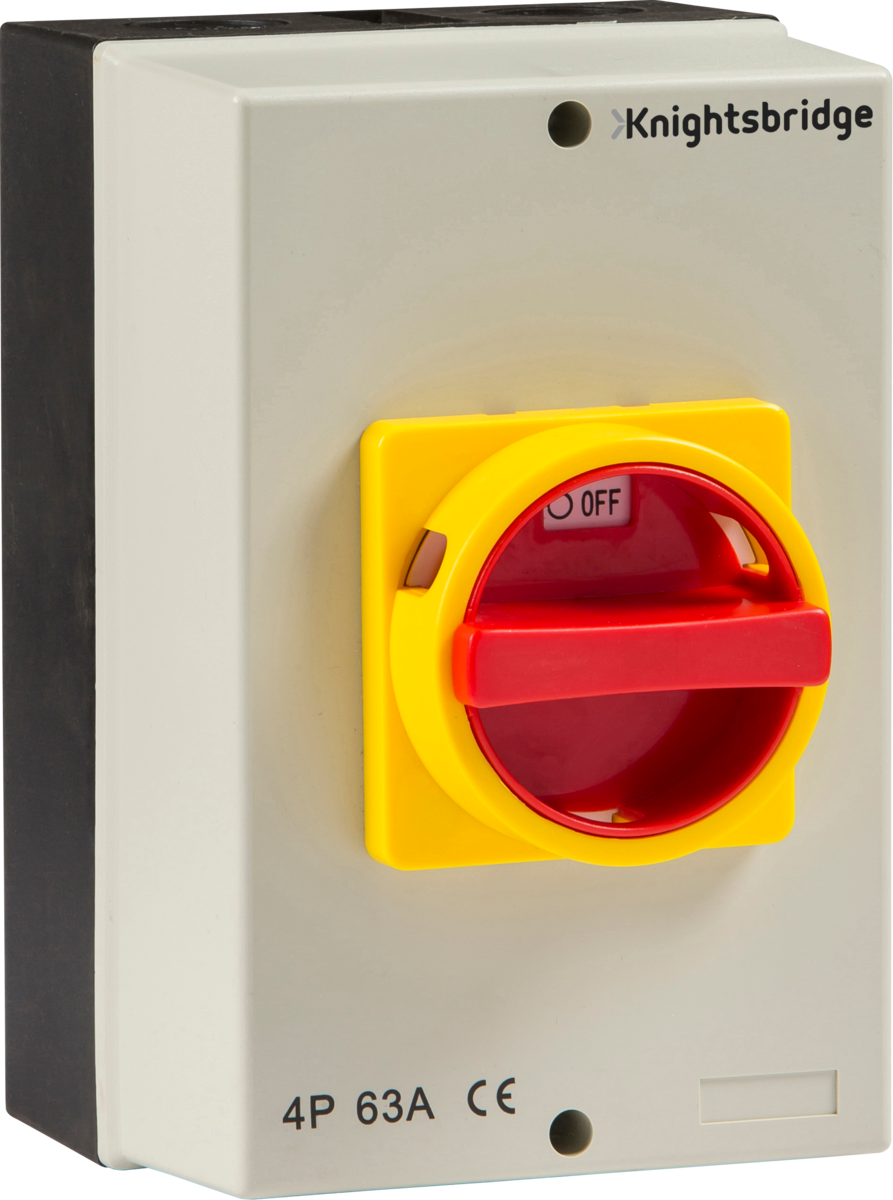 Knightsbridge: IN0027, IP65 63A Rotary Isolator, 4 Pole AC, Red/Yellow ...