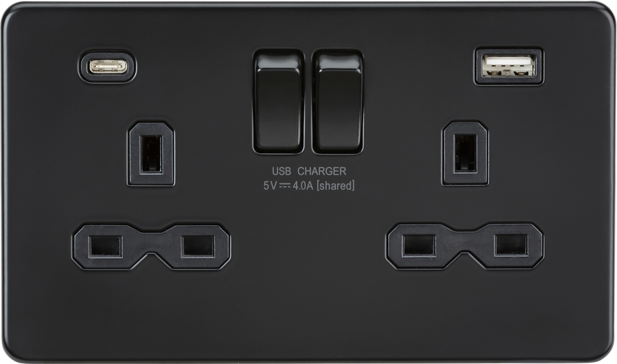 Knightsbridge: SFR9940MBB, 13A Dual USB Switched Socket, Screwless Low ...
